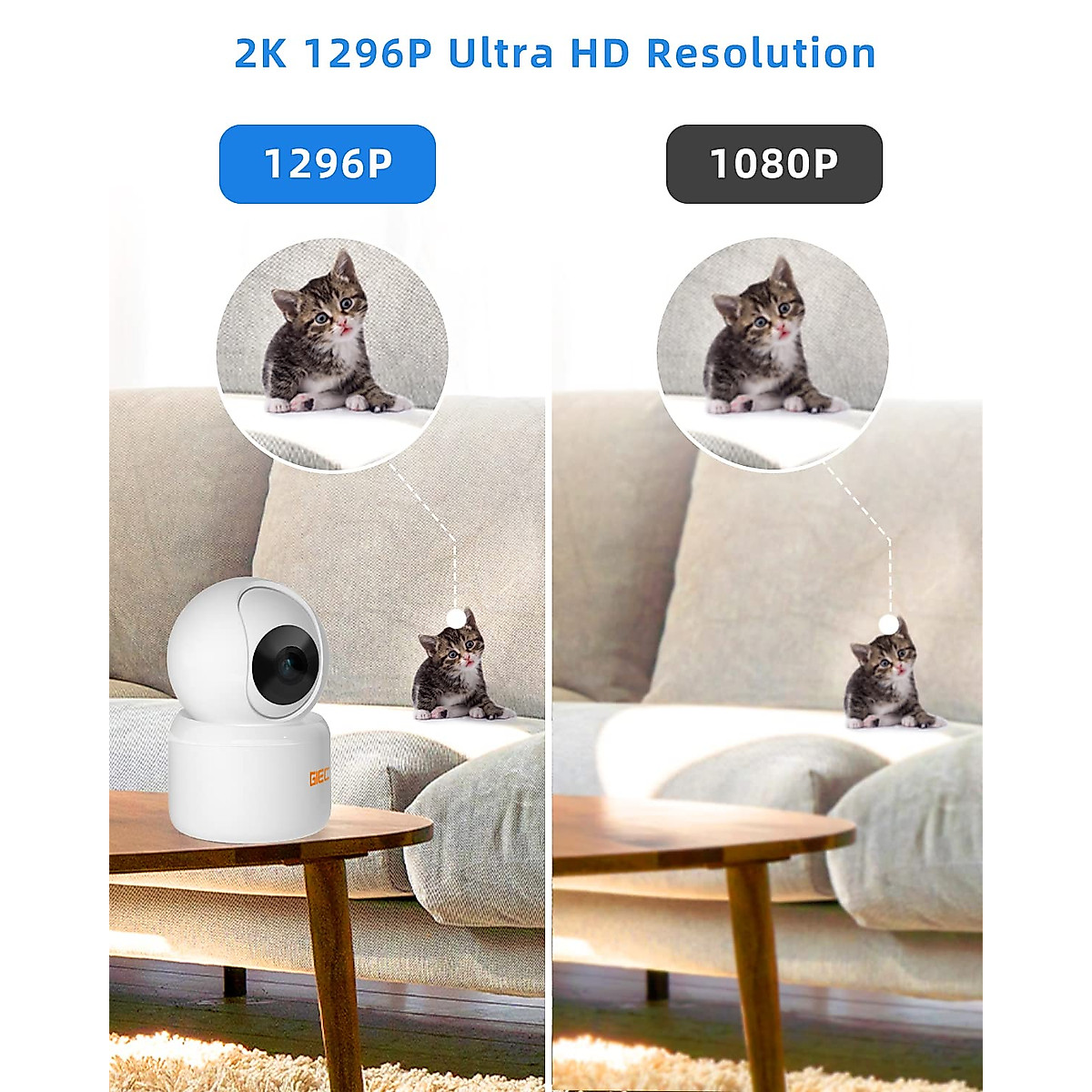 GIEC Indoor Security Camera for Home 2K HD Kids/Pet Camera Pan Tilt Smart WiFi Cameras 360 Degree Dog Cam with Two-Way Audio, Motion Detection,Night Vision,Cloud & SD Card Storage