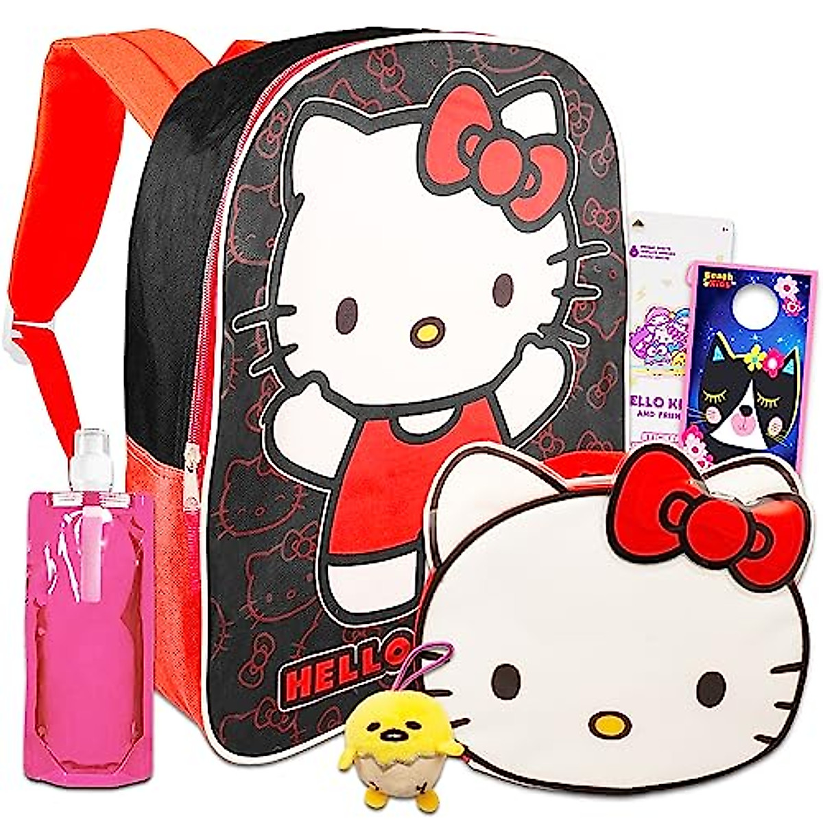Hello Kitty Backpack and Lunch Box Set - Bundle with Hello Kitty Backpack, Lunch Bag, Water Bottle, Stickers, More | Hello Kitty Backpack for School