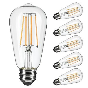 Lightique Vintage LED Edison Bulbs 60 Watt Equivalent, 6W Dimmable Edison Light Bulbs E26 Edison Bulbs ST58 LED Filament Bulb Soft White 2700K,Clear Light Bulbs for Decotate Home,Restaurant, 6 Packs