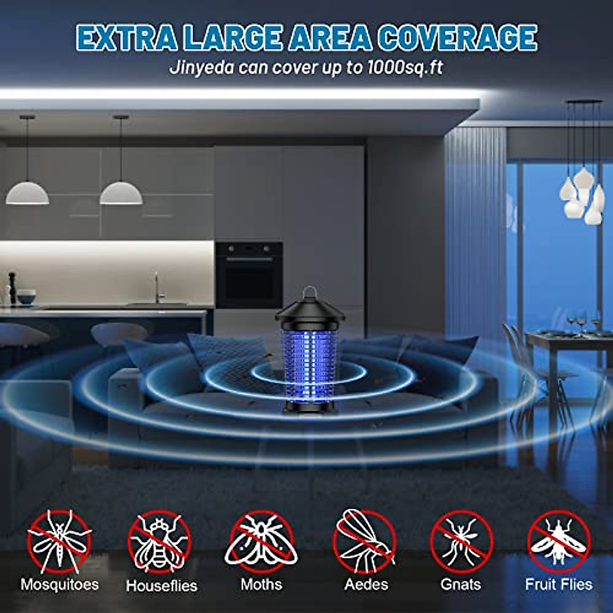 Jinyeda Bug Zapper, Electric Mosquito Zapper Indoor Outdoor, High-Power 4000V 18W Weatherproof Fly Insect Killer Trap Lantern for Home, Backyard, Patio, Garden and Camping