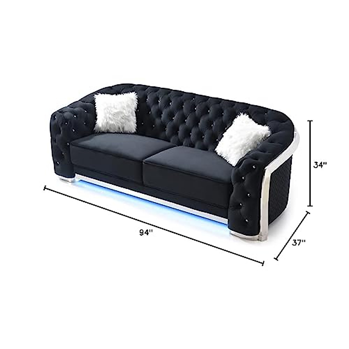 Glory Sapphire Black Velvet Sofa with LED Accent Lighting