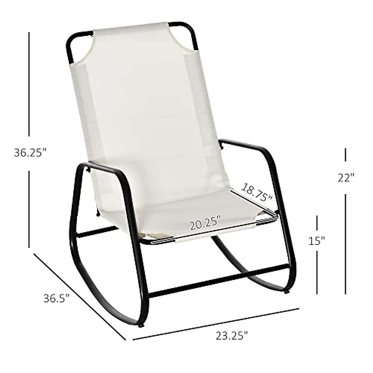 Outsunny Garden Rocking Chair, Outdoor Indoor Sling Fabric Rocker for Patio, Balcony, Porch, Cream White