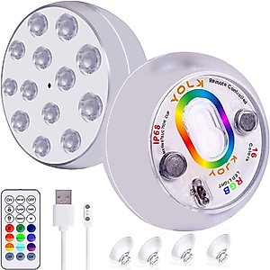 KJOY 2PCS Rechargeable Pool Lights Underwater Above Ground-Color Changing Shower Lights Submersible LED Lights with RF Remote, Magnets, Suction Cups, Ponds Lights for Bath Vase Aquarium Decoration