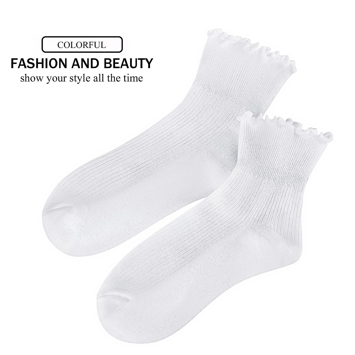 UTTPLL Ruffle Crew Socks Women Turn-Cuff Athletic Aesthetic Lettuce Socks Ladies Thin Lovely Cotton Frilly Boot Ankle Socks White One Size