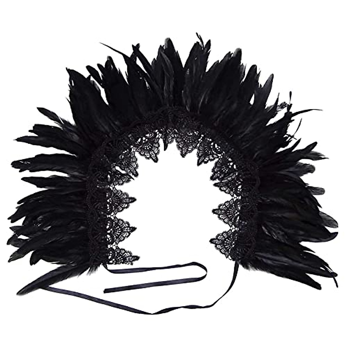 L'VOW Black Feather Shrug Cape Shoulder Wrap Lace Collar Halloween Costumes for Women (Black -001)