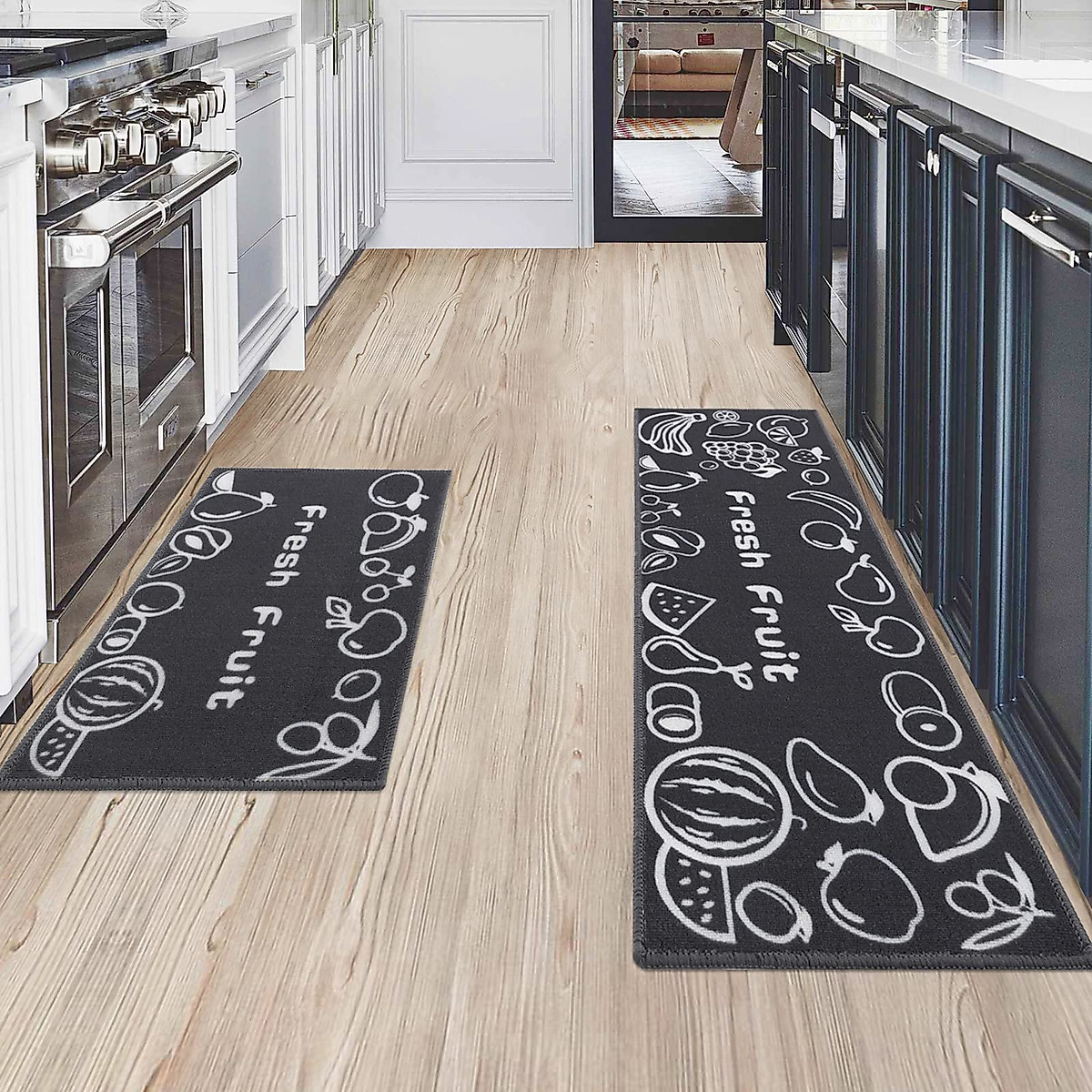 Asrug 2 Pieces Kitchen Rug Set Non-Slip Rubber Backing Kitchen Mat, Fruit, 15"x47"+15"x23"