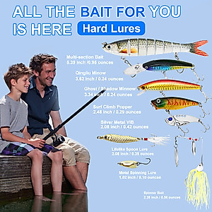 Fishing Lures Tackle Box Bass Fishing Kit Including Animated Lure,Crankbaits,Spinnerbaits,Soft Plastic Worms, Topwater Lures,Hooks,Saltwater & Freshwater Fishing Gear for Bass,Trout, Salmon.