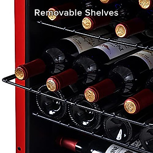 MAXTRAL Mini Wine Fridge, 24 Bottles Small Wine Fridge, Wine Fridge Freestanding, Wine Fridge Under Counter, Wine Bottle Cooler, Digital Temperature Control, UV-Protective (Red + Metal)