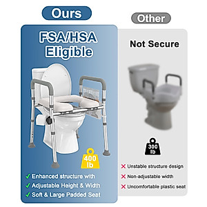 HOMLAND Raised Toilet Seat with Handles, Toilet Seat Riser for Seniors with Adjustable Height & Width, FSA/HSA Eligible 400lb Handicap Elevated Toilet Seat for Elderly, Pregnant, Fit Any Toilet