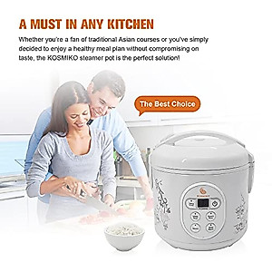 KOSMIKO Rice Cooker 4Cup Uncooked ( 8Cup Cooked ) – Instant Pot Vegetable Steamer for Kitchen – Multipurpose Food Steamer for Rice, Meat, Veggies – Easy to Use and Elegant Design – Programable Digital Display
