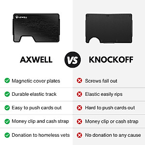 Axwell Damascus Steel Slim Minimalist Wallet For Men - RFID Blocking Front Pocket Card Holder - Tactical Metal Wallet with Money Clip and Cash Strap (Black Damascus)