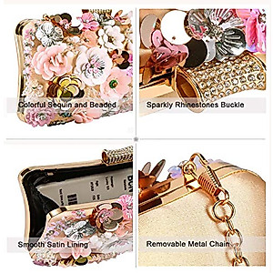 Selighting Colorful Floral Clutch Evening Bags for Women Formal Beaded Bridal Wedding Purse Prom Cocktail Party Handbags Champagne