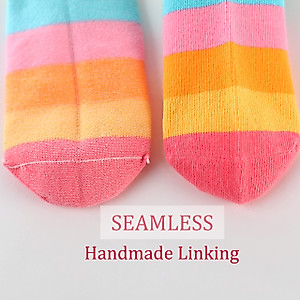 Marchare Girls Seamless Crew Cotton Socks Kids Casual Socks School Socks Rainbow Stripes Color A 5 Pack 6-8 Years