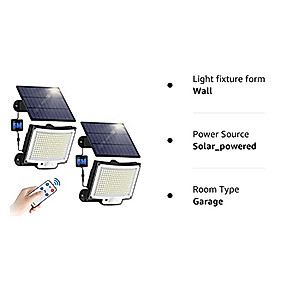Solar Outdoor Lights Motion Sensor [3 Modes/228LED] Solar Flood Lights Dusk to Dawn, IP65 Waterproof Led Solar Security Lights with Remote for Garage, Patio, Outside, Yard, Garden (5M Cable, 2Pack)