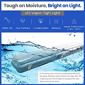 Inara 4ft LED Shop Light Fixture – T8 Vapor Tight IP65 Waterproof Lighting, Clear Cover, Garage, Parking Structures, Freezers, Walkways, Underground Structures, Commercial Grade 120V (1)