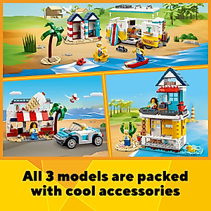 LEGO Creator 3 in 1 Beach Camper Van Building Kit, Transforms from a Campervan to Ice Cream Shop to Beach House, Great Gift for Surfer Boys and Girls, Pretend Play Beach Life, 31138