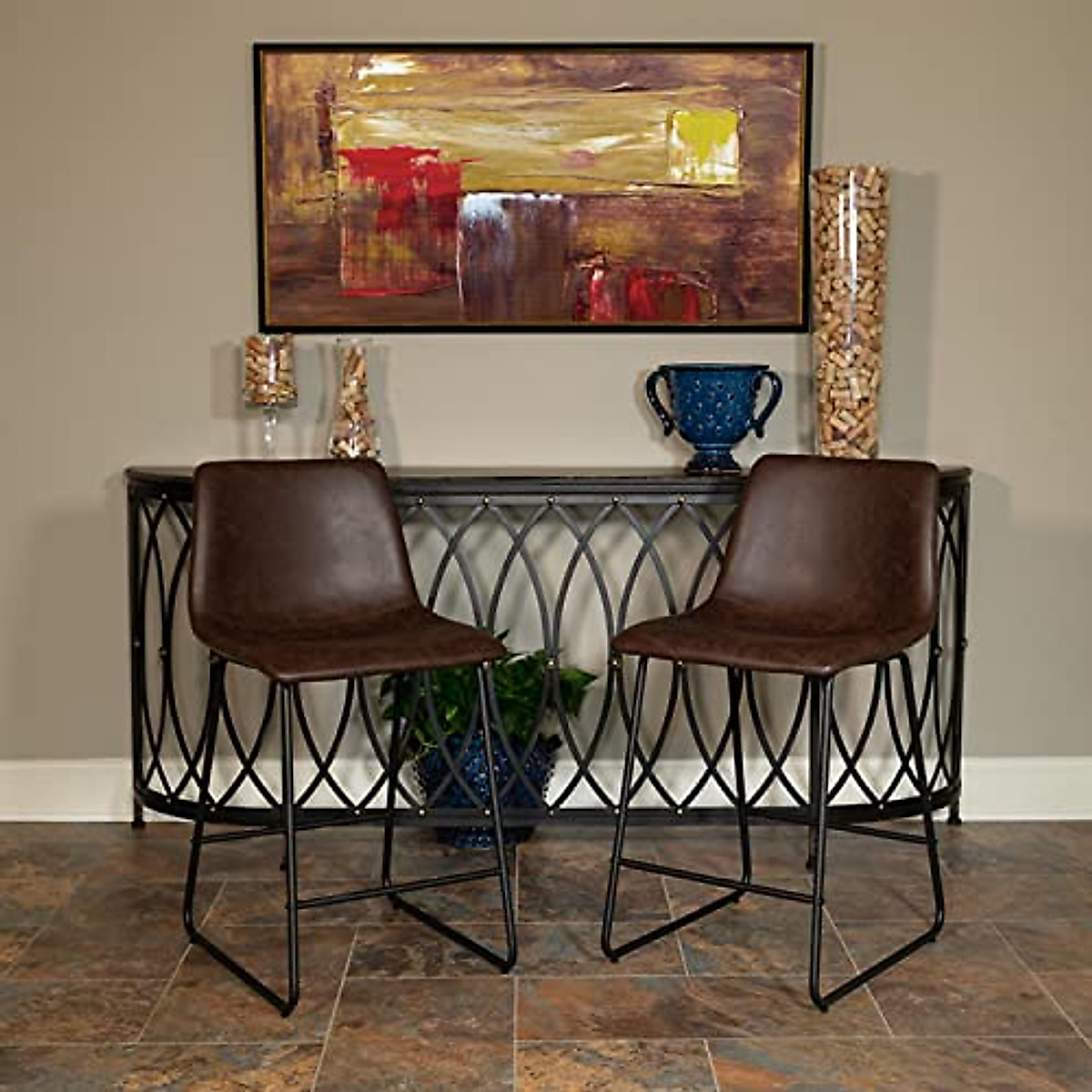 Flash Furniture Reagan 24 inch LeatherSoft Counter Height Barstools in Dark Brown, Set of 2