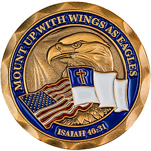 Mount Up with Wings as Eagles, Bulk Pack of 10 Christian Coin Tokens, Collectible Religious American Flag Military Challenge Coin Souvenir, Antique Gold-Color Plated Bald Eagle Gift, Isaiah 40:33