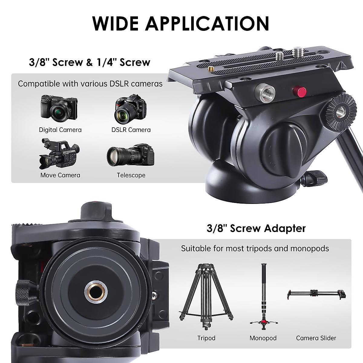 miliboo Heavy Duty Tripod for Camera,Video Tripod with Fluid Head,Aluminum Heavy Duty Tripod for Camera,Maxload 22lbs with Mid-Level Spreader(MTT601A)