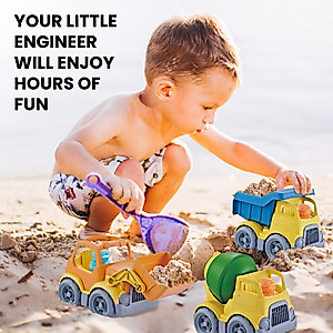 Top Right Toys Construction Trucks Toy Set for Toddler Boys - 3 Piece Small Toy Car Vehicles with Dump Truck, Excavator Tractor, and Cement Mixer Truck