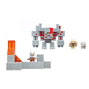 Mattel Minecraft Dungeons Redstone Monstrosity Mangle with Redstone Monstrosity, Armored Valorie, Iron Golem, Summoned Wolf, Battle in a Box, Gift for Kids Age 6 and Older