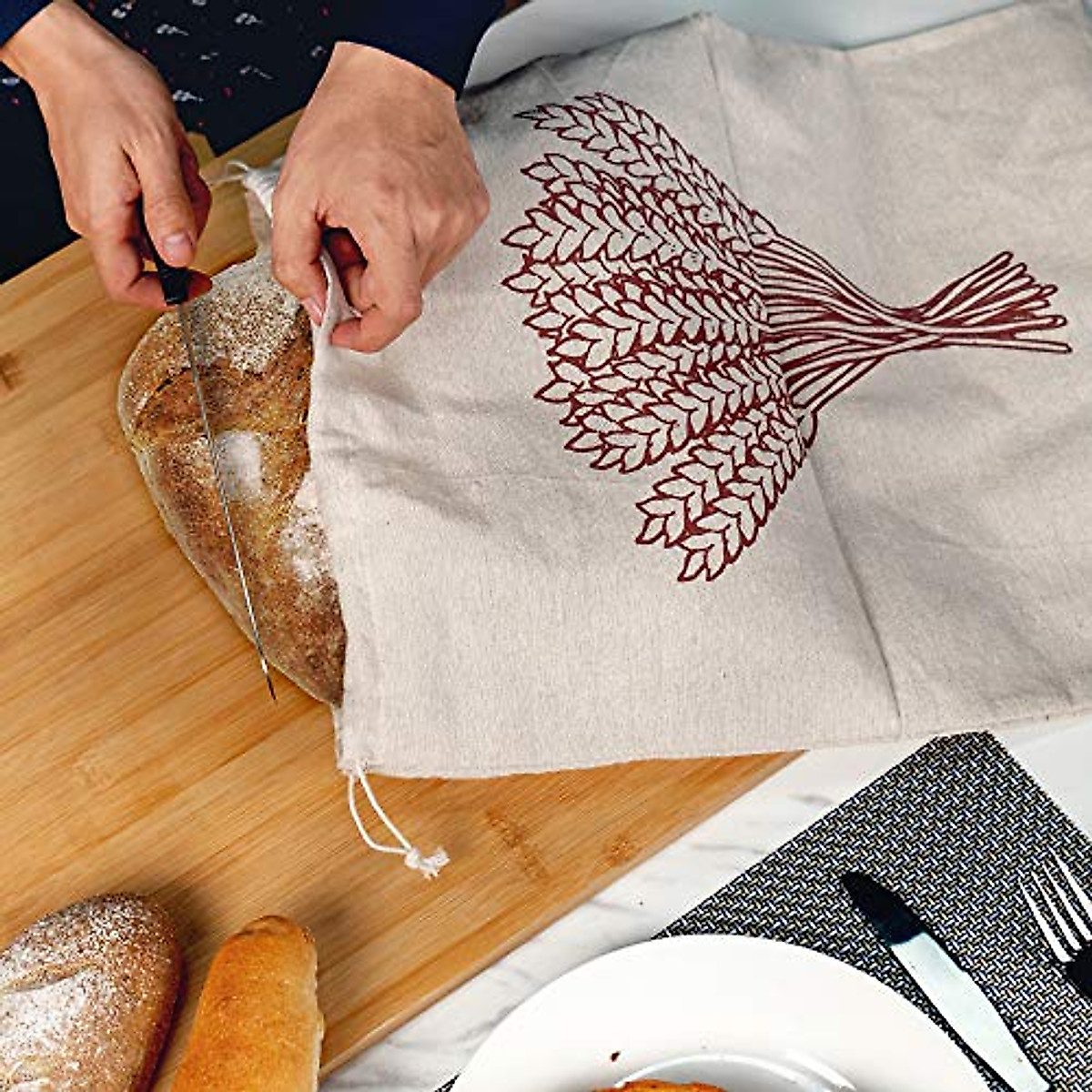 Linen Bread Bags, Pack of 4 Large and Extra Large Natural Unbleached Bread Bags, Reusable Drawstring Bag for Loaf, Homemade Artisan Bread Storage, Linen Bags for Food Storage, Ideal Gift for Bakers