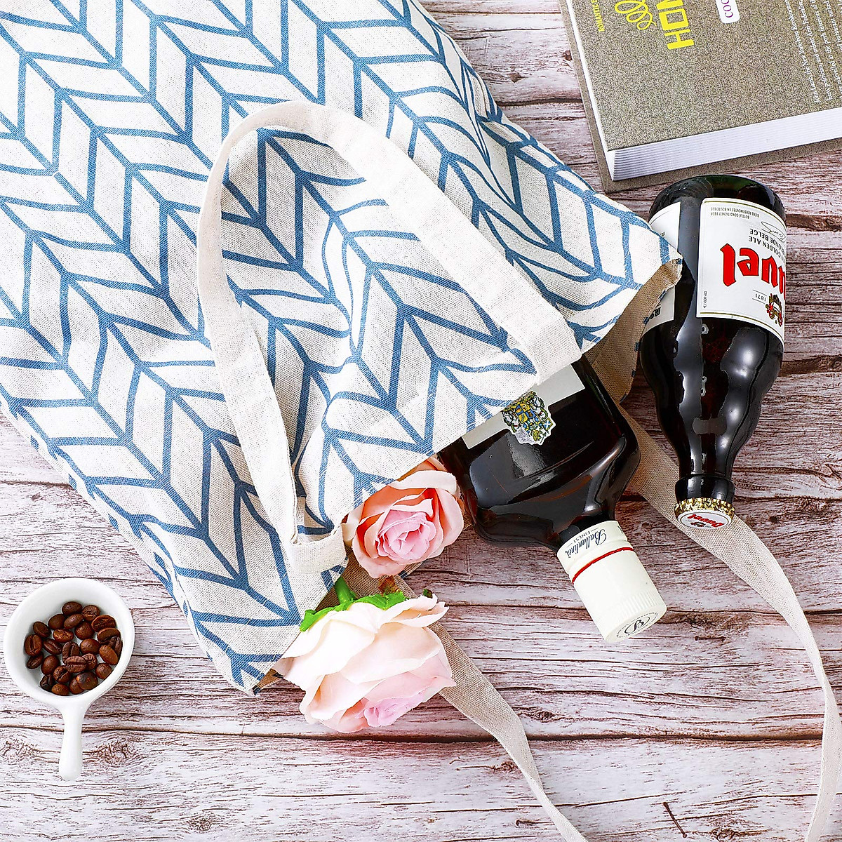 Weewooday 4 Pieces Reusable Tote Bags Canvas Tote Bags Canvas Reusable Shopping Bags Makeup Bags for Girls Women (Classic Style)