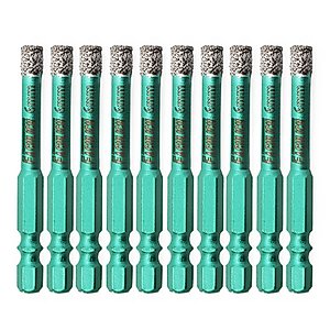 FACHLICH Porcelain Tile Drill Bits 1/4" Granite Drill Bits 10pcs 6mm Diamond Drill Bits Set with Quick Change Hex Shank for Granite Marble Tile Porcelain Ceramic