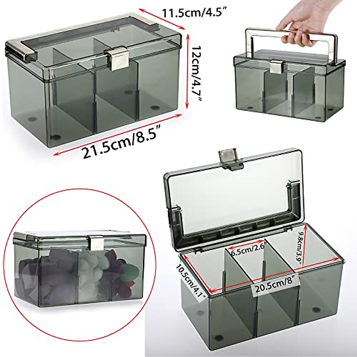 BTSKY Multipurpose Plastic Storage Box with Top Handle & Latch Lock- Portable Storage Box Sewing Box, Tool Box with 2 Removable Grids and Anti-slip Feet for Organizing Art Craft Supplies, Cosmetics, Stationary Supplies(Clear Green)