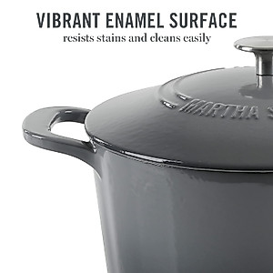 MARTHA STEWART Gatwick 7 QT Enamel Cast Iron Dutch Oven, Classic Grey
