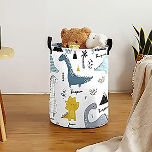 Personalized Dinosaur Laundry Hamper - Round Canvas Laundry Hamper Collapsible For Toy Storage Basket - For Boys Girls Toys Room, Bedroom, Nursery, Home