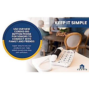 Big Button Phone for Seniors - Corded Landline Telephone - One-Touch Dialling for Visually Impaired - Amplified Ringer with Loud Speaker for Hearing Impaired, Ergonomic Non-Slip Grip