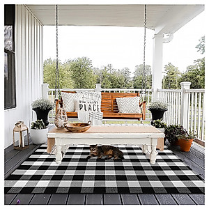 EARTHALL Buffalo Plaid Outdoor Rug 4'x 6', Cotton Hand-Woven Checkered Door Mat, Reversible Foldable Washable Outdoor Rug Stripe for Layered Door Mats Porch/Front Door