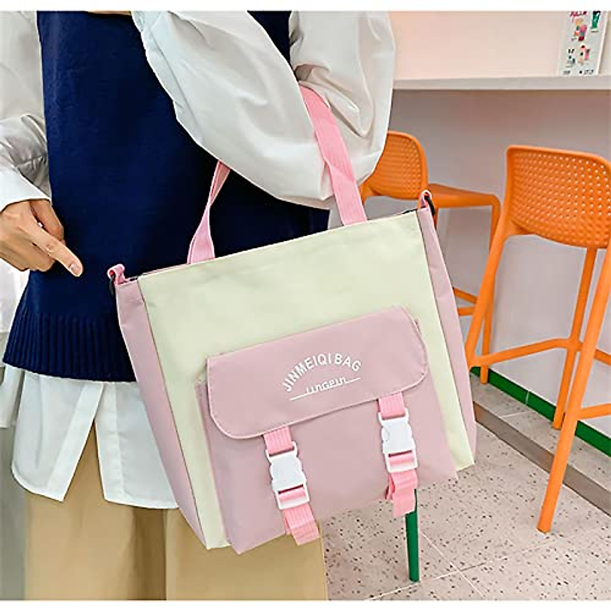 TUDERE Kawaii backpack set of 5 pieces aesthetic backpack for school teenage girls' daily necessities with charm and pins, pencil case, tote bag, small bag.