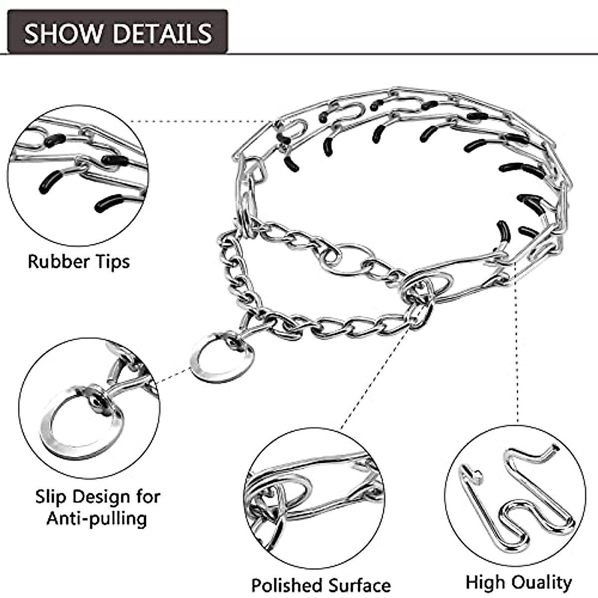 Dog Prong Collar,Choke Collar for Dogs Pinch Training Collar,Detachable Adjustable Choke Collar with Comfort Rubber Tips, Metal Adjustable Large Middle Dog Pet Pinch Collar