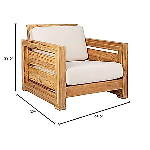 SAFAVIEH Couture Patio Guadeloupe Natural Brazilian Teak and White Outdoor Club Chair