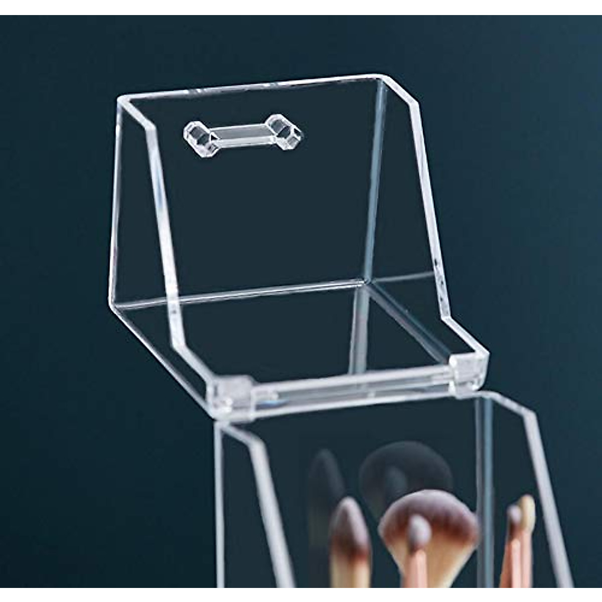 Makeup Brush Holder Square Acrylic Cosmetic Brush Organizer with Dustproof Lid Eyebrow Pencil Storage Holder Box Makeup Storage Jewellery Storage Container