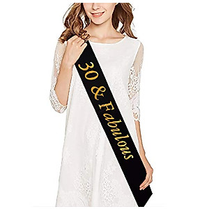 30th Brithday Gold Tiara and Sash, Glitter Satin 30 & Fabulous Sash and Crystal Rhinestone Birthday Crown for Happy 30th Birthday Party Supplies Favors Decorations 30th Birthday Cake Topper