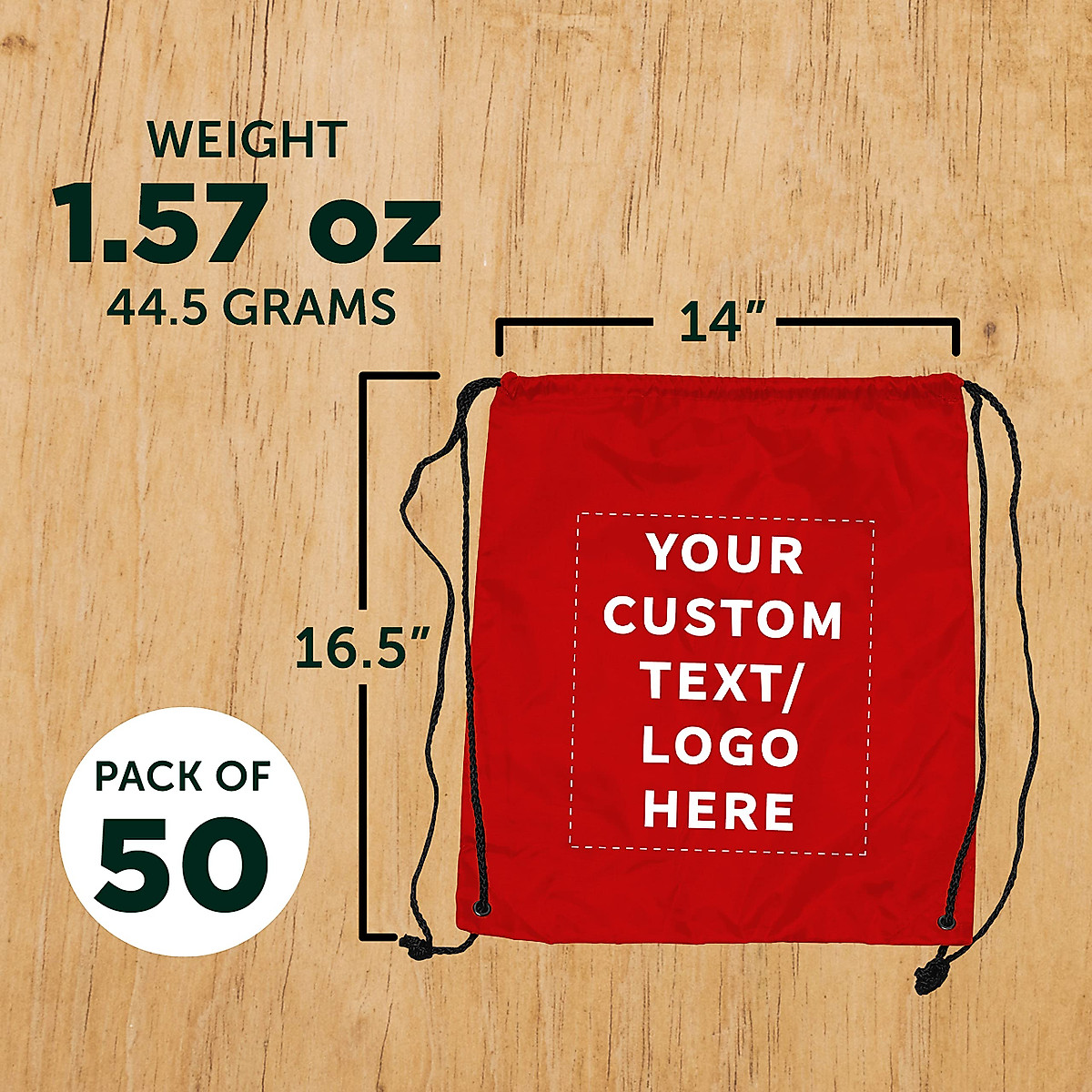 DISCOUNT PROMOS Custom Classic Polyester Drawstring Bags Set of 50, Personalized Bulk Pack - Bring Everywhere You Go, Great for Travelling, Gym and for Everyday Use - Red