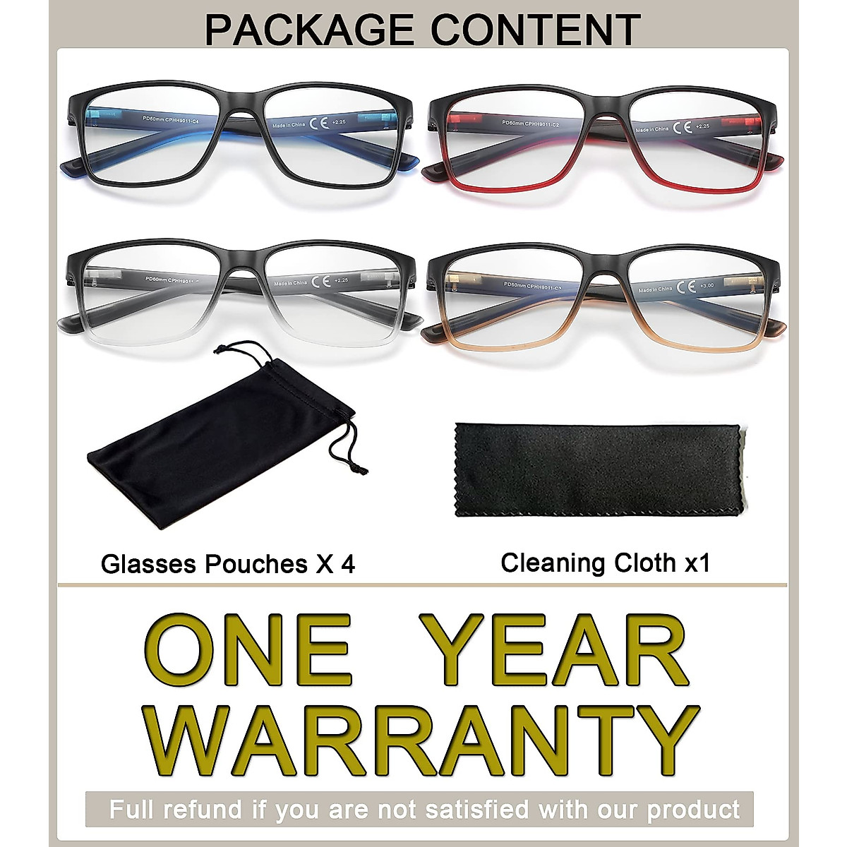 Reading Glasses for Men 4-Pack Stylish Computer Readers with Spring Hinges, Anti Glare/Eye Strain Filter UV Ray Blue Light Blocking Two-Tone Reader Eyeglasses,+1.5 Magnification Strength