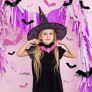 Pink Bats for Wall Halloween 3D Bats Blush and Black DIY Wall Decal Bathroom Indoor Cute Halloween Party Decorations, Pastel Halloween, PVC Wall Bat Stickers for Home (48pcs)
