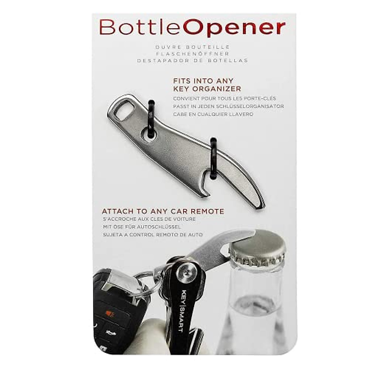 KeySmart Compact Key Holder Add-on Accessory - Stainless Steel Loop Piece Bundle with Bottle Opener and Stainless Steel Quick Disconnect Clip