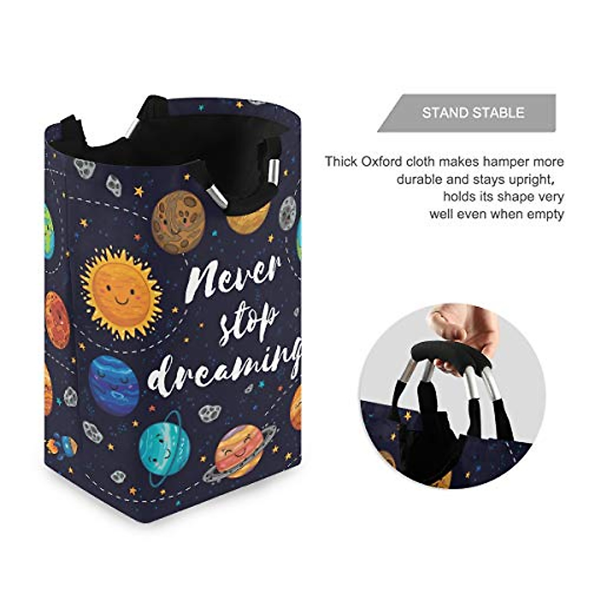 Blueangle Cartoon Solar System Pattern Laundry Basket Clothes Hamper Collapsible Durable Dirty Clothes Large Storage Laundry Organizer