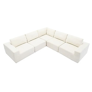 Ball & Cast 116" Luxury Upholstered Sectional Couch Set with Foam-Filled,L-Shaped Modular Reversible Sofa-Bed W/Free Combination,Modern Cozy Sleeper Furniture for Living Room Large Space,Beige