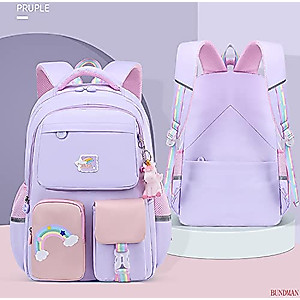 BUNDMAN Pruple Backpack, Kawaii Backpacks in for Teen Girls School Aesthetic Backpack with Cute Kawaii Backpack for school girls