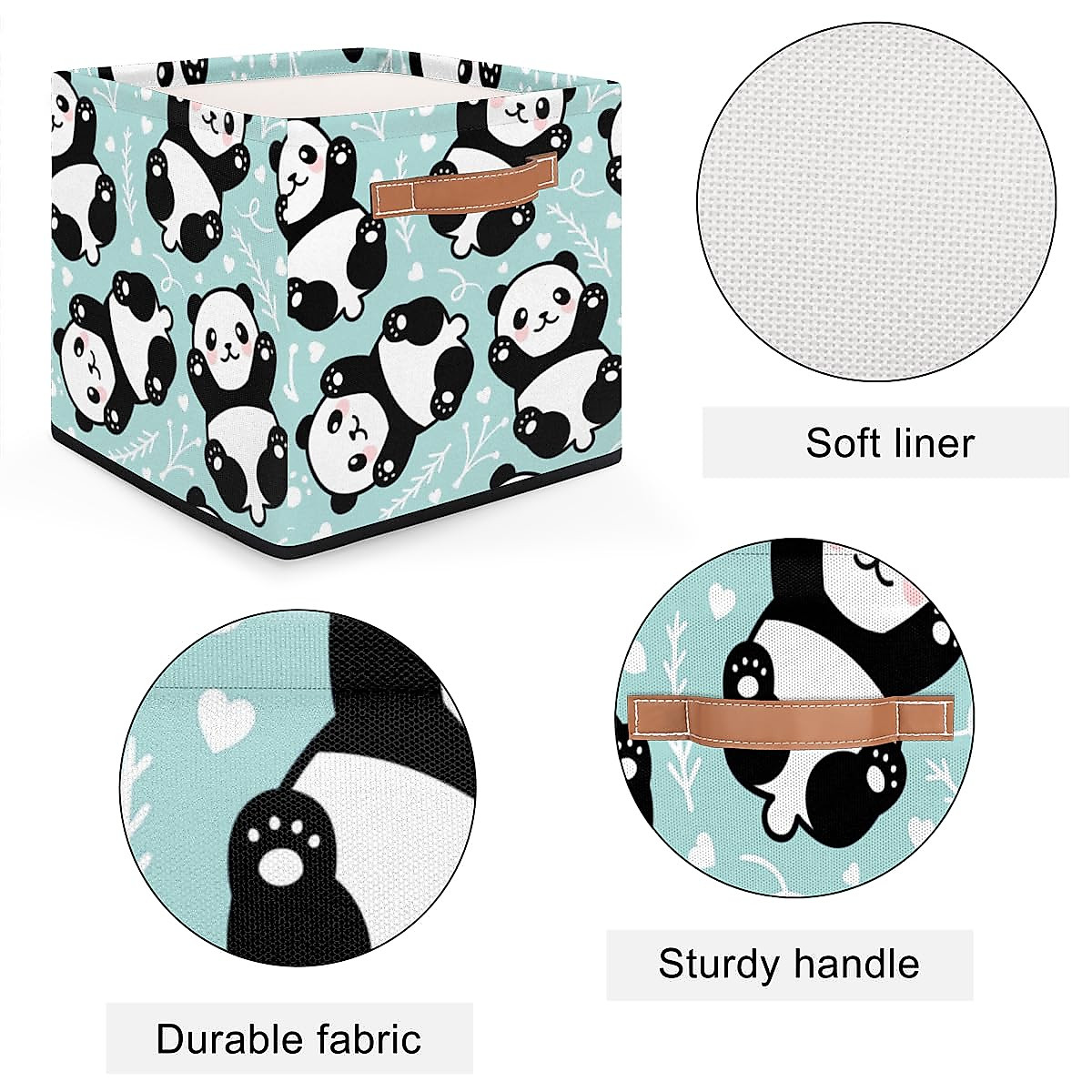 13x13x13 Storage Cube Bins Cute Panda Bear Storage Cubes 13 inch Collapsible Storage Bins Cubby Storage Baskets for Organizing Shelf Cabinet Bookcase Boxes
