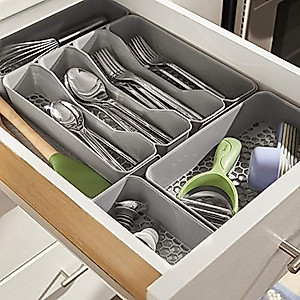 Spectrum Diversified Hexa 5-Divider Silverware Buildup-Resistant Drawer Organizer & Utensil Holder with Locking Expandable Wings, Easy-to-Clean Modern Kitchen Storage & Cutlery Tray, Stone Gray