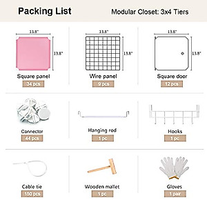 YOZO Cube Storage Organzier Portable Closet Wardrobe Bedroom Dresser (42x14x56 inches) Portable Closet Cube Shelf Armoire Pantry Cabinet, 12 Cubes, Pink