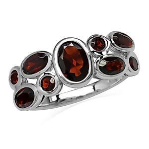 Silvershake 2.78ct. Natural Garnet White Gold Plated 925 Sterling Silver Bezel Set Cluster Ring Size 6