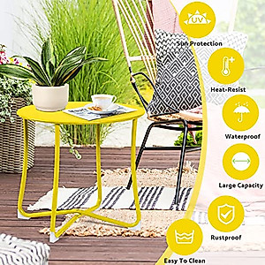 AMAGABELI GARDEN & HOME Metal Patio Side Table 18” x 18” Weather Resistant Anti-Rust Outdoor End Table Small Steel Round Coffee Table Porch Table Snack Table for Balcony Garden Yard Lawn, Yellow
